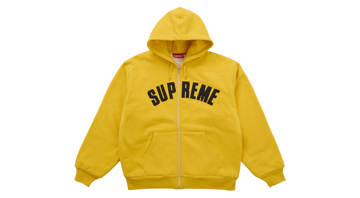 Supreme Arc Thermal Lined Zip Up Hooded Sweatshirt Yellow – Takeoff ...
