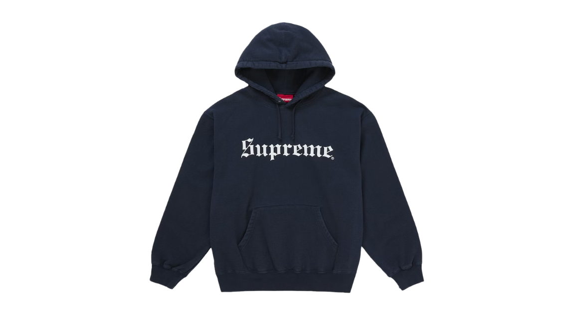 Supreme Washed Old English Hooded Sweatshirt Navy – Takeoff Copenhagen
